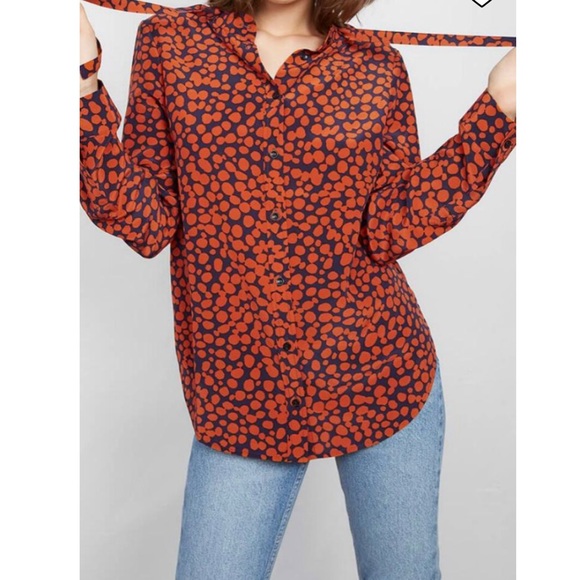 Anine Bing | Tops | Anine Bing Holly Silk Blouse In Orange And Navy ...